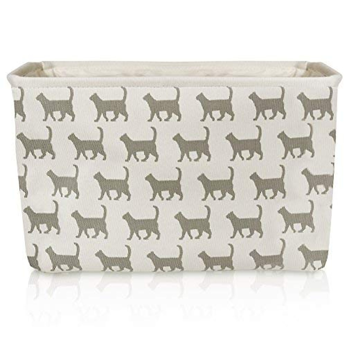 White Cat Canvas Storage Basket Box for Household Items or Toys - with Gray Cat Pattern. 16.5in x 12.5in x 7.5in