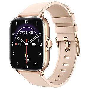 Smart Watch(Answer/Make Call) 1.7" Full-Touch Screen Smartwatch for Android & iOS Phones with Heart Rate & Sleep Monitor, Life Waterproof Activity Fitness Tracker Watch for Women Men & Kids, Gold