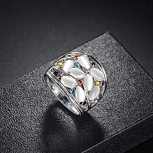 Mytys Waterdrop Cat's Eye Stone Statement Rings for Women Crystal Wide Cocktail Ring Gift (7)