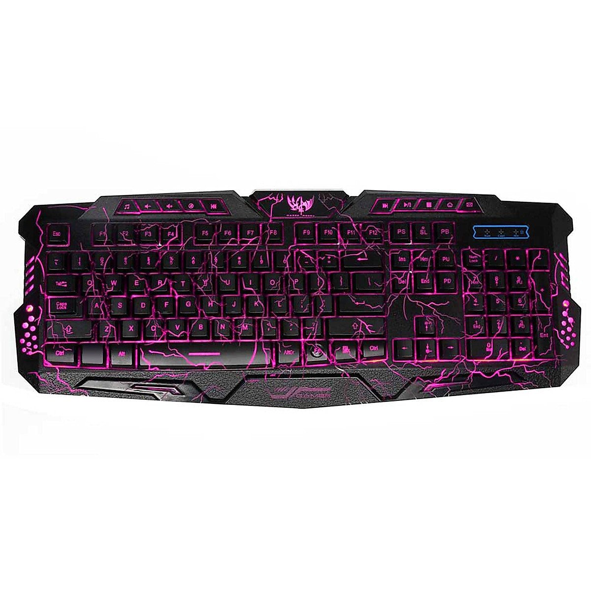 NA 114-Key LED Backlit Wired USB Gaming Keyboard with Cracking Pattern Black