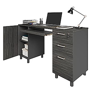 Modern Design By Crafts & comfort Venice Computer Desk - Office Desk with 3 Drawers & CPU Storage Cabinet - Laptop Workstation with Keyboard Tray & Cable Hole - Home & Office Supplies -Slate/Black