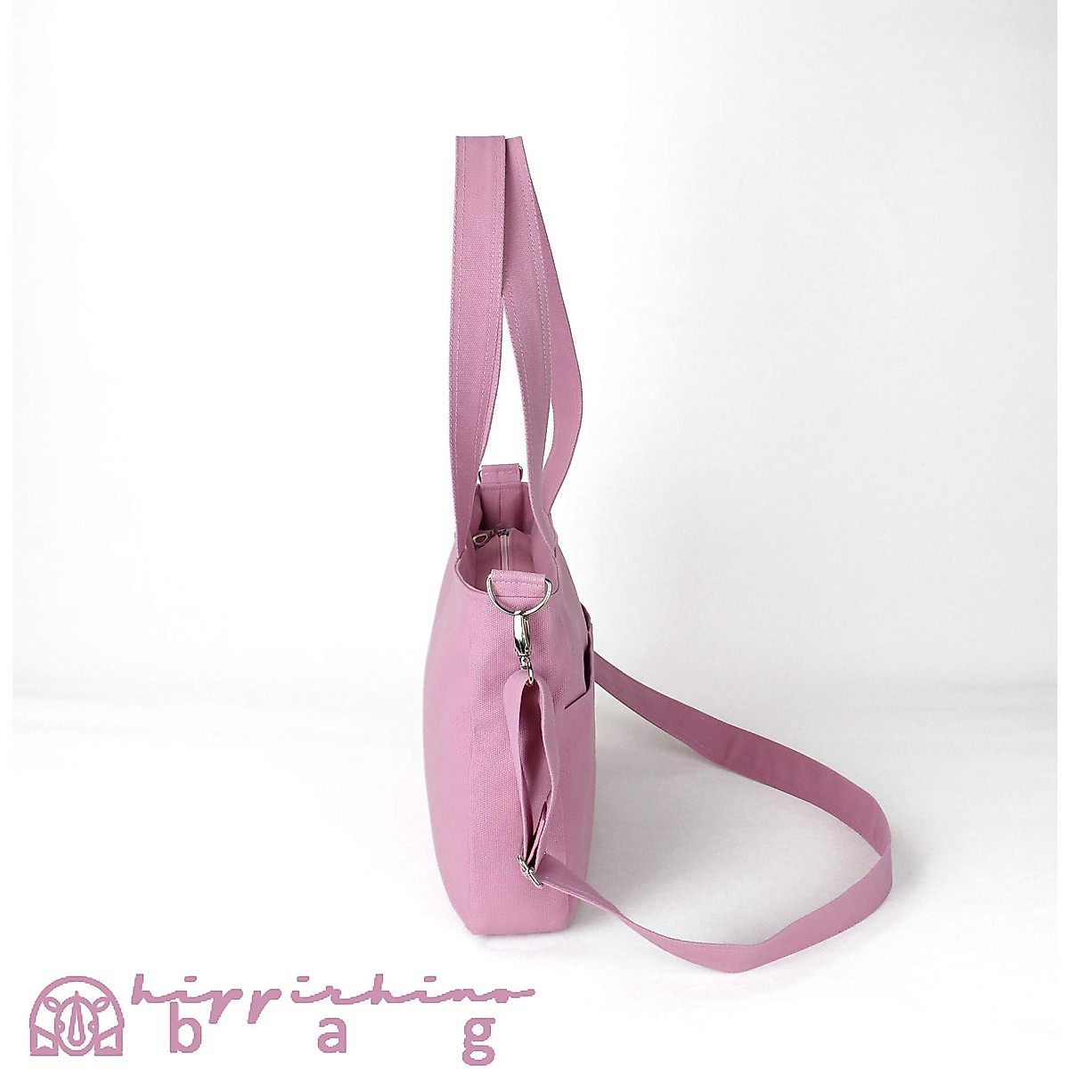 Multiple Pockets Canvas Shoulder Tote Bag for Women Crossbody Detachable Strap Zipper Closure Candy Pink