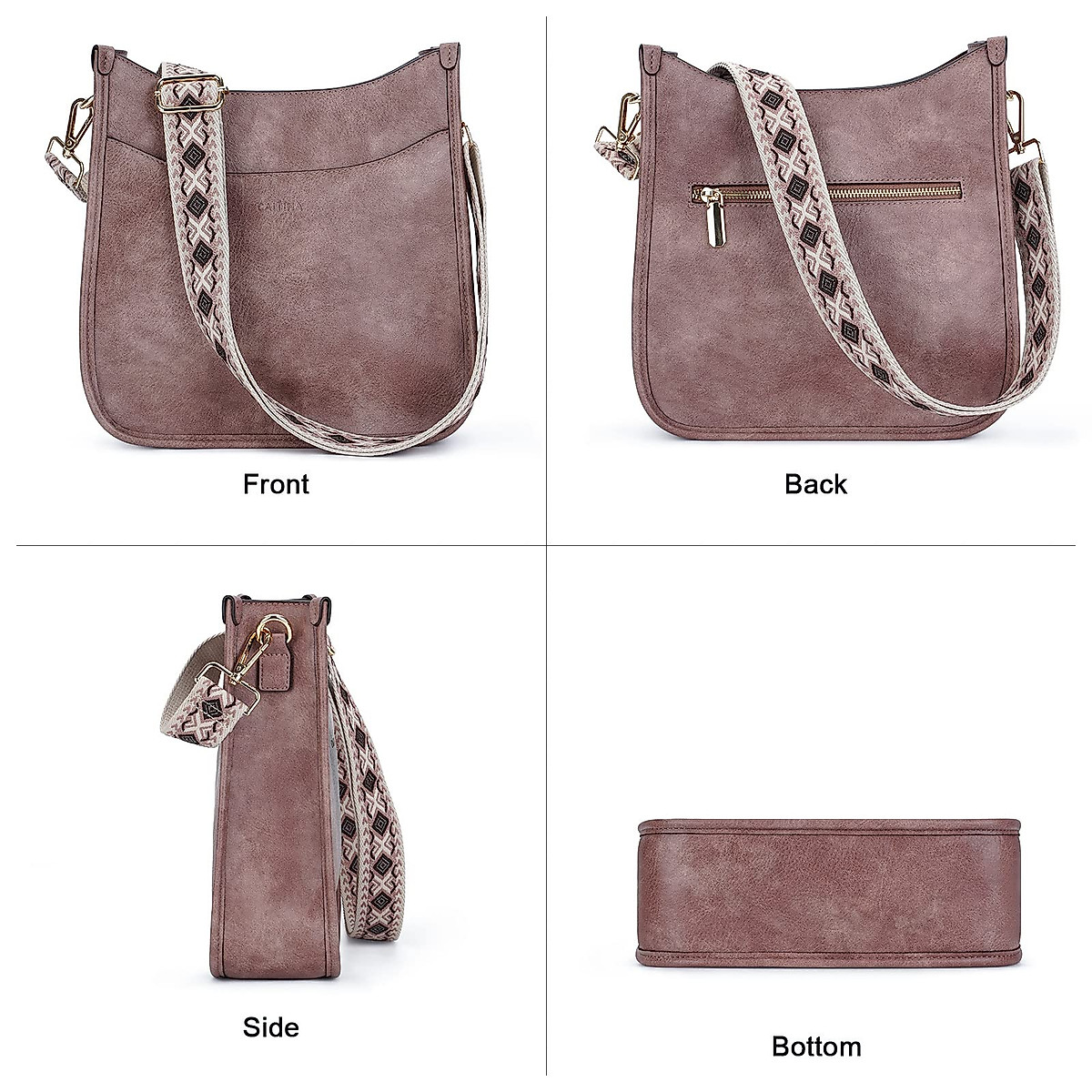 Caitina Women's Shoulder Handbags Trendy Vegan Leather Crossbody Bag Purses For Women,with 2PCS Adjustable Strap Hobo Handbag(Mod Pink)