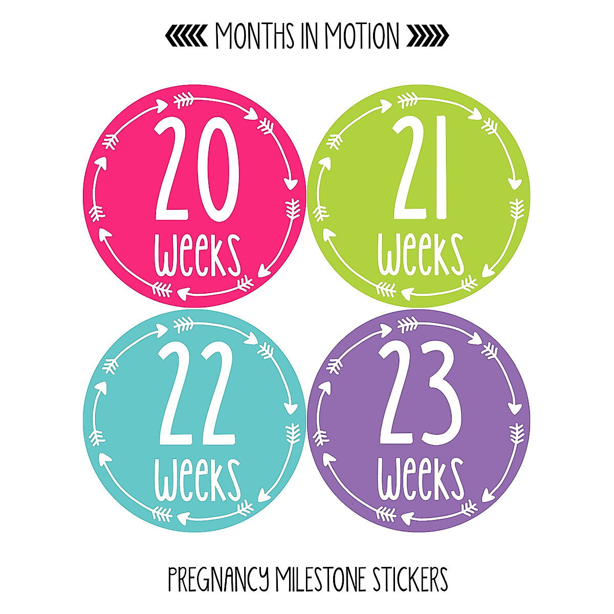 Months In Motion Pregnancy Weekly Belly Growth Stickers - Week to Week Pregnant Expecting Photo Prop - Maternity Keepsake - Baby Bump - Large Set of 36 Weekly Photo Sticker