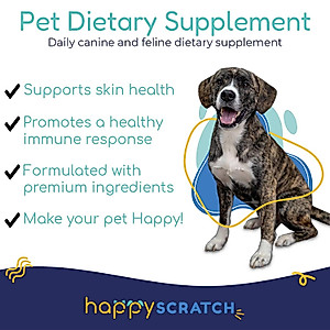 Happy Scratch Dog Allergy Relief for Itching and Licking, Itchy Skin and Chewing from Seasonal Allergies, Flavor Pets Love, One Month Supply for All Cat and Dog Breeds - 30 Sachets
