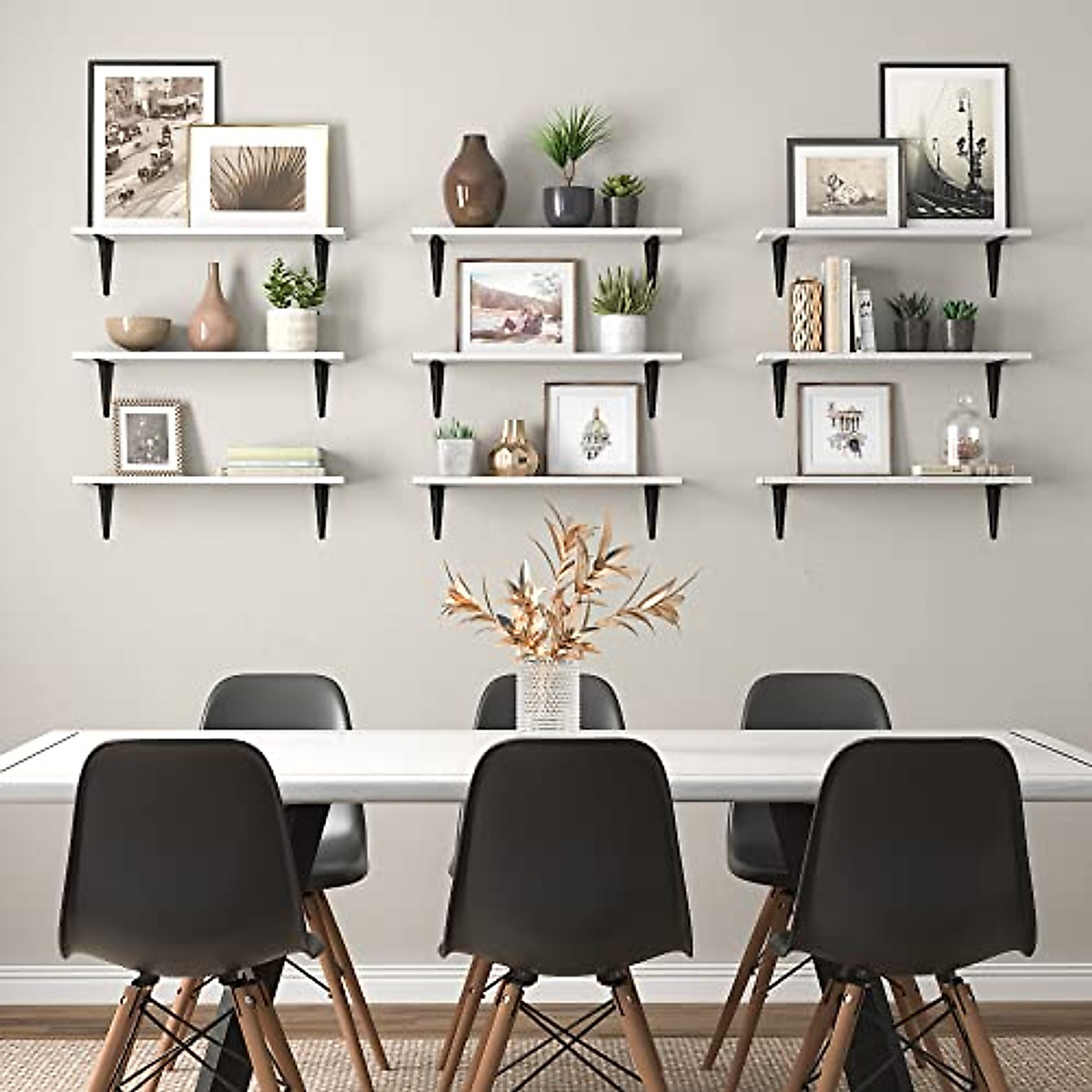 Wallniture Arras Floating Shelves for Living Room Decor, 24" Wall Shelves Office & Kitchen Organization, White Long Bookshelf Set of 9