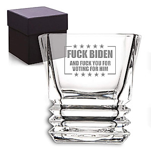 Osci-Fly Anti Biden FK Biden Handmake Ethed Heavy Base Whiskey Crystal Glasses - F You for Voting for Him