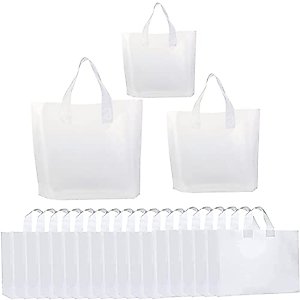 Gogmooi 150 Pcs Plastic Bags with Handles Bulk, Clear Bags Soft Frosted Plastic Bags for Gifts, Boutiques, Events High-Density Size Reusable Bulk 12" x 50 pcs, 14" x 50 pcs, 16" x 50 pcs