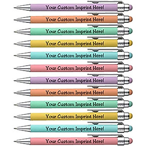 Express Pencils™ - Pastel Custom Pens with Stylus - Soft Touch Design - Personalized Metal Frame Printed Name Pens with Black Ink - Imprinted with Logo or Message (Assorted)