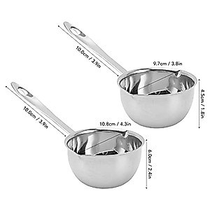 Stainless Steel Butter Warmer, 10oz Milk Warmer Pot, Butter Melting Pot, Turkish Coffee Pot Small Saucepan Pot with 2 Pour Spouts, Sauce Pan for Chocolate Melting, Coffee Tea Soup Warming, Silver
