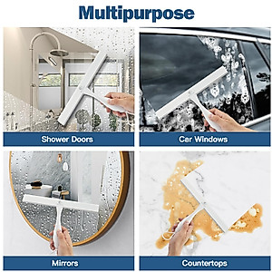 ROLIZOE Shower Squeegee for Glass Doors, 11 Inch Ergonomics Anti-rust Silicone Squeegee with Stainless Steel Frame for Shower Glass Door, Mirrors, Tiles and Windows Cleaning, White