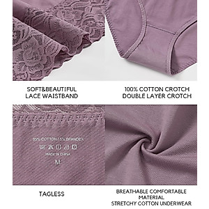 Wealurre Womens Underwear Cotton Bikini Panties for Women High Waisted Lace Hipster Stretch Briefs for Ladies 5 Pack(6005L,Pink Purple)