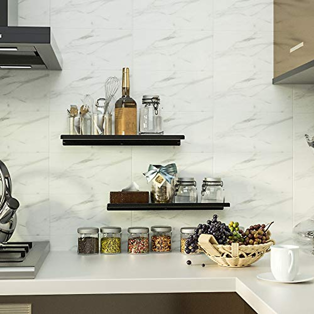 SRIWATANA Black Metal Wall Shelves, 2 Set Floating Shelves for Bedroom, Living Room, Bathroom, Kitchen - Matte Black