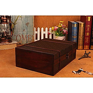 Cabilock Small Box with Lid Wooden Desktop Storage Boxes Wood Treasure Box for Books Jewelry Document Box without Lock (Coins Pattern) Keepsake Boxes with Lids