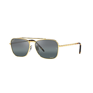 Ray-Ban RB3636 New Caravan Square Sunglasses, Legend Gold/Polarized Clear Gradient Dark Blue, 58 mm