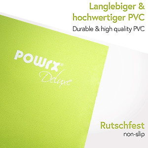 POWRX Yoga Mat with Bag | Exercise mat for workout | Non-slip large yoga mat for women, 68" x 24" Green, 0.15 Inches Thickness