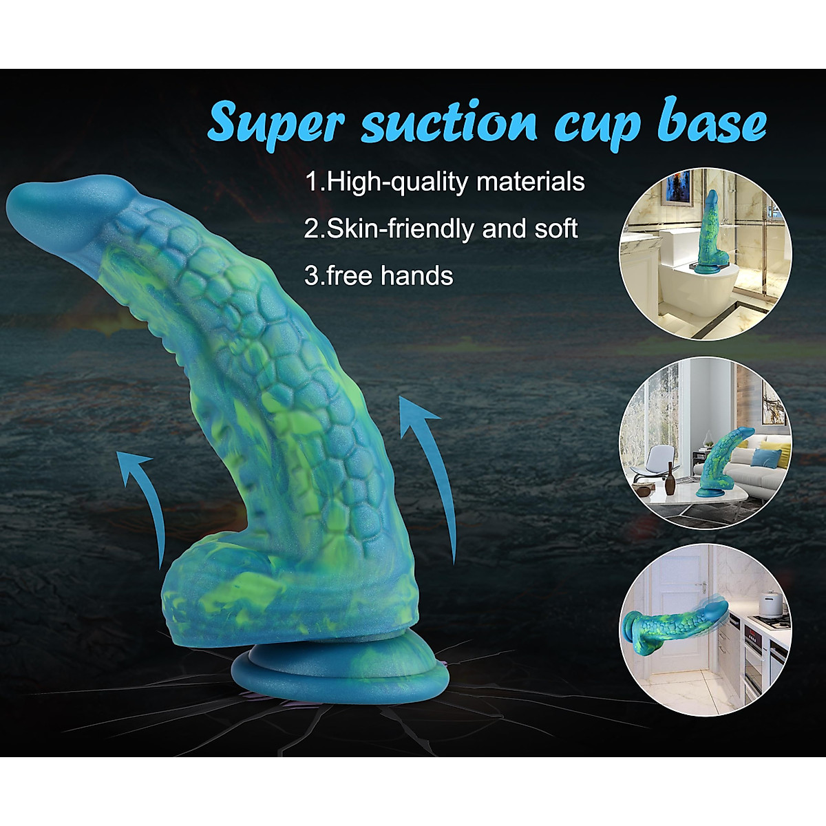 Wildolo Vibrator App Dildo 9.6'' Monster Color Silicone Dildo Realistic Adult Toy Fantasy Strong Suction Cup Dildo,Green,A43-M