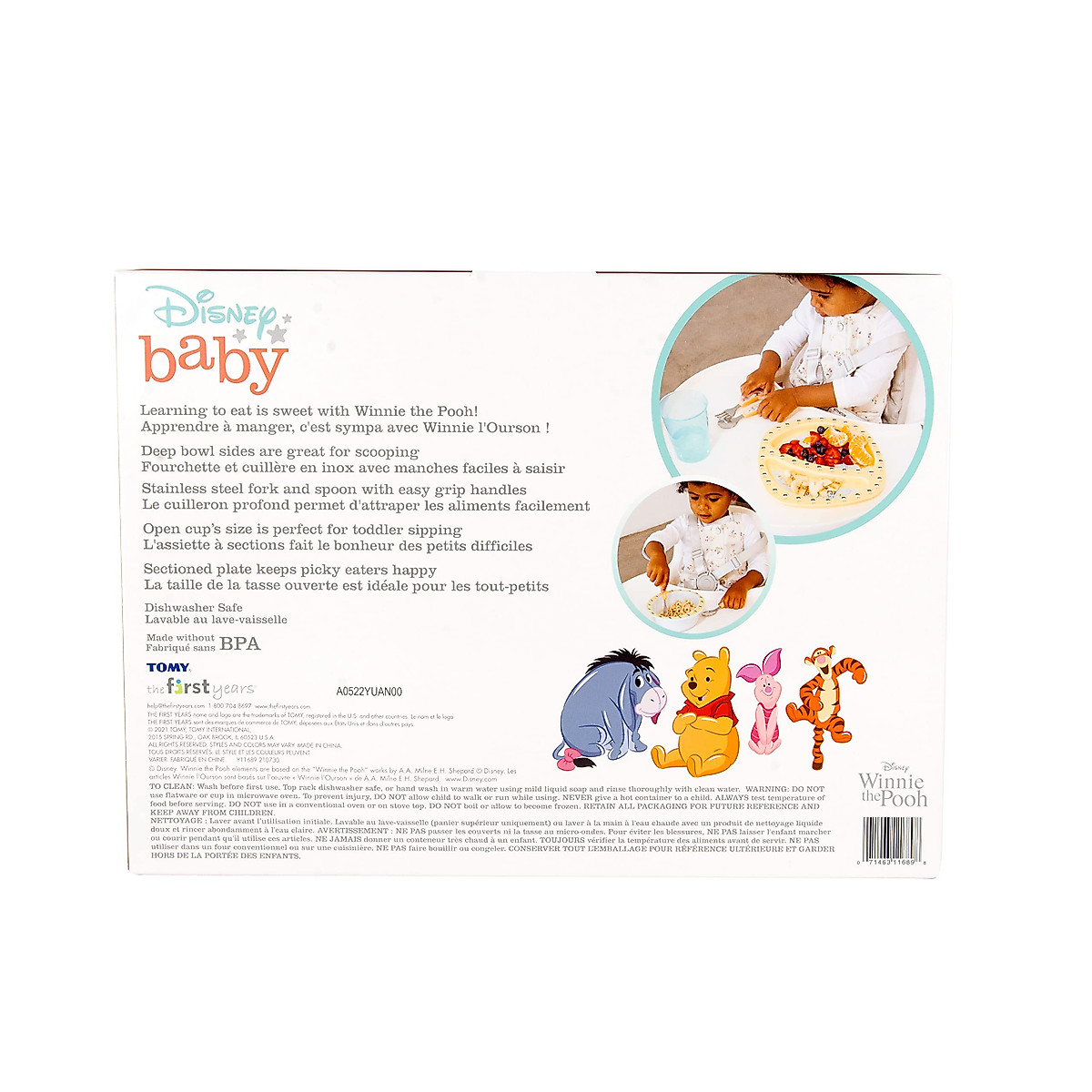 The First Years Disney Winnie the Pooh Toddler Dinnerware Set - Includes Toddler Bowl, Toddler Plate, Fork, Spoon and Toddler Cup - Baby and Toddler Feeding Essentials - 5 Count