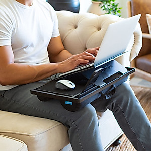 LapGear Ergo Pro Lap Desk with 20 Adjustable Angles, Mouse Pad, and Phone Holder - Black - Fits up to 15.6 Inch Laptops and Most Tablets - Style No. 49408