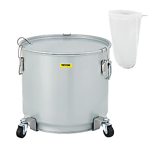 VEVOR Fryer Grease Bucket 11 Gal, Coated Carbon Steel Oil Filter Pot 40L with Caster Base, Oil Disposal Caddy with 82 LBS Capacity, Transport Container with Lid Lock Clip Nylon Filter Bag Silver