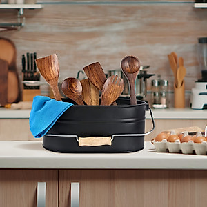 Utensil Caddy, Silverware Caddy Party, Silverware Caddy, Picnic Caddy, Flatware Caddy, Paper Plate Caddy, Galvanized Utensil Caddy, Metal Caddy, Outdoor Utensil Caddy - 13.5 Inches - Matt Black