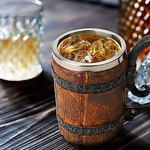 ZPENG Wine Tumbler Beer Cup,Retro Resin Simulation Crude Barrel Stainless Steel Double Wall Insulated Wood Mug Drinkware