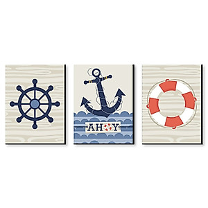 Big Dot of Happiness Ahoy - Nautical - Boy Nursery Wall Art and Kids Room Decorations - Gift Ideas - 7.5 x 10 inches - Set of 3 Prints