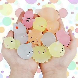 Outee 16 Pcs Mochi Toys Mini Mochi Animals Toys Glow in The Dark Toys Stress Relief Toys Bulk Mochi Cat Random Halloween Kids Party Favors for Goodie Bag Stuffers