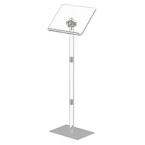 HMYHUM Small Acrylic Podium Stand, Angle Adjustable, 15.7" L x 11.8" W x 42.3" H, Modern Lecterns & Pulpits for Classroom, Concert, Church, Speech, Easy Assembly, Metal Base, Clear