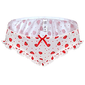 Paloli Women’s Cute Wirefree Lingerie Set, Strawberry Bikini Set Ruffle Trim Bra And Panty - 100% Cotton