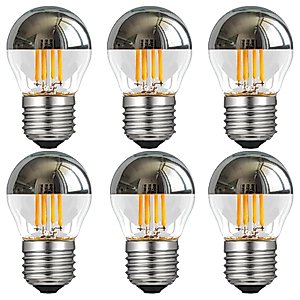 YDJoo Half Chrome Light Bulb 4W Dimmable G45 Silver Mirror Reflected Light 40W Equivalent Warm White 2700K Silver Tipped Mirror Light Bulb E26 Base Decorative LED Edison Bulb, 6 Pack