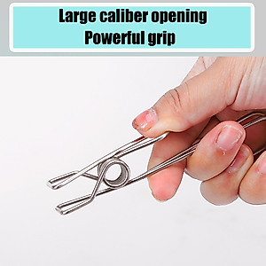 24Pcs Stainless Steel Metal Long Tail Clip with Hooks，Clips for Hanging- Ideal for Closet, Kitchen, Bathroom - Hang Photos, Cards, Stockings - Rust-304 Stainless Steel Clothes Pins