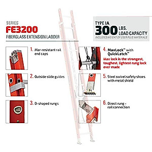 Louisville Ladder FE3232 Fiberlass Step Ladder 300-Pound Duty Rating, 32 Feet, Orange