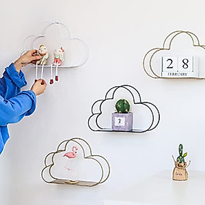 Beavorty 1Pcs Metal Wall Hanging Storage Shelf Cloud Shaped Desktop Book Rack Metal Wall Mount Wire Bookshelf Hanging Organizer for Bathroom, Living Room and Bedroom(Black)