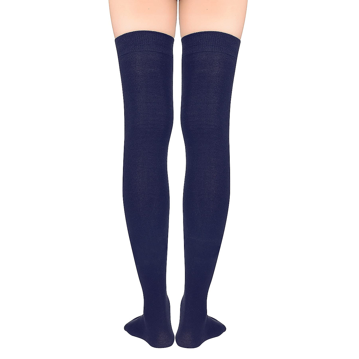 Zando Long Knee High Socks for Women Over the Knee Socks Plus Size Thigh High Stockings Cotton High Long Socks Non Slip High Knee Socks Pure Thigh Highs for Thick Thighs Navy Blue