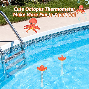 Floating Pool Thermometer, Large Display with String Easy to Read, Shatter Resistant, for Outdoor & Indoor Swimming Pools, Spas, Hot Tubs & Aquariums (Octopus)