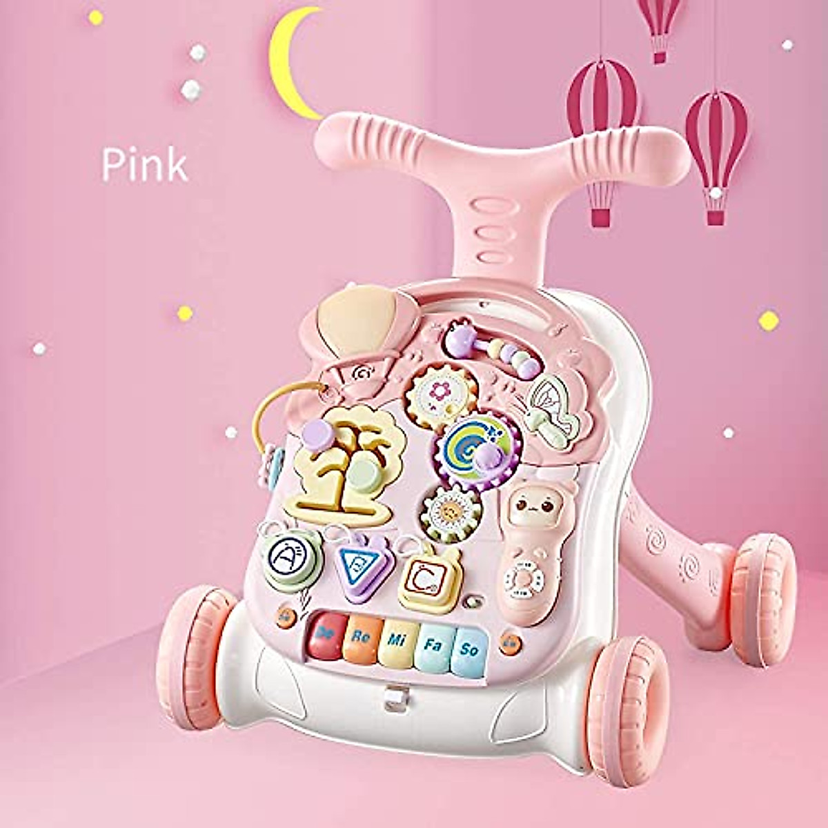 Baby Sit-to-Stand Learning Walker, 2 in 1 Baby Walker for Girls Boys, Educational Baby Push Walkers with Entertainment Activity Table, Baby Music Learning Toy Gift for Infant Boys Girls (Pink)