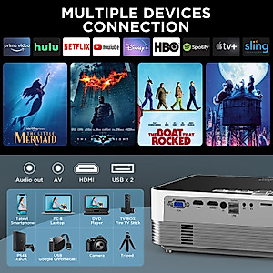 Native 1080P WiFi Bluetooth Projector, 8500L HD Video Mini Projector with Carrying Bag,Support 4K & 300" Screen, Portable Outdoor Movie Projector for TV Stick, HDMI, AUX, PS4, Laptop, Phone