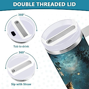 Maunzc 30 oz Tumbler with Handle and Straw, Insulated Stainless Steel Travel Mug with Lid for Coffee, Iced Tea, Water, Gift for Men Women (Owl Quill Night)