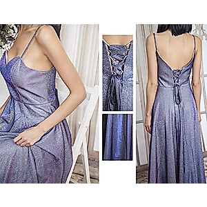 BOSJHD Shiny Gradient Strap Open Back Elegant Party Evening Dress（Purple,XX-Large）