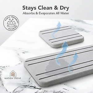 Maison Stone Bathroom Tray w/Bonus Vanity Tray. Absorbent Bathroom Trays for Counter. Multipurpose 8x4 Countertop Tray. Perfume Tray. Kitchen Soap Tray. Time Saving Bathroom Counter Tray.