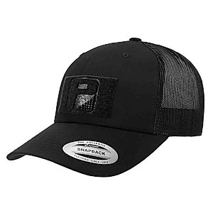 Pull Patch Curved Bill Snapback Trucker Hat | Black Tactical Cap | 2x3 in Loop Surface to Attach Morale Patches