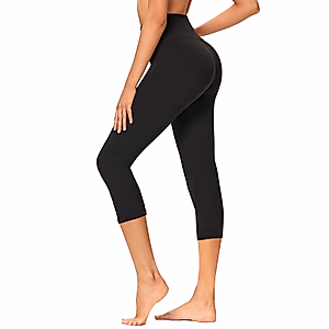 GAYHAY High Waisted Capri Leggings for Women - Soft Slim Yoga Pants for Running Cycling Workout B-Black