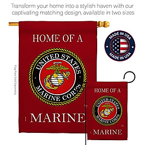 Home of Marine Corps Garden Flag Wall Decor Armed Forces USMC Semper Fi Tapestry Official United State American Military Memorabilia Banner Remembrance Retire Outdoor Yard Memorial Veteran Gifts Made In USA