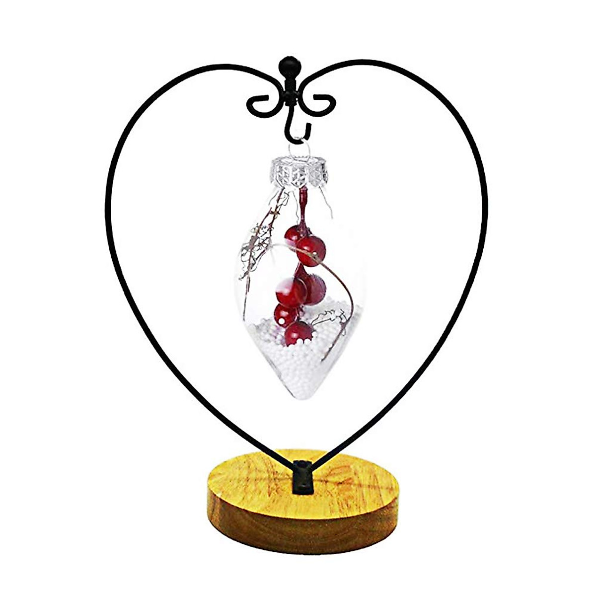 Ornament Display Stand for Hanging Glass Terrarium Wood Base Creative Decoration for Home Garden Wedding Party Festival (Heart)