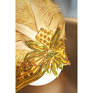 BABEYOND Carnival Feather Headpiece Showgirl Headband Women's Feather Pageant Headband 1920s Flapper Headband (Gold)