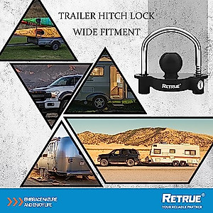 RETRUE Universal Coupler Lock Trailer Locks Ball Hitch Trailer Hitch Lock Adjustable Security Heavy-Duty Steel Fits 1-7/8 Inch, 2 Inch, 2-5/16 Inch Couplers Black