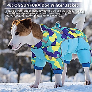 SUNFURA Winter Dog Coats, Warm Dog Down Jacket with 4 Legs, Reflective Windproof Puppy Turtleneck Snowsuit for Cold Weather, Lightweight Padded Puffer Dog Vest Apparel for Small Medium Dog