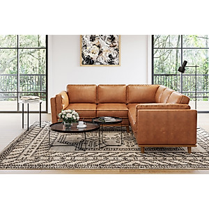 Valencia Artisan Full Leather Sofa - Pure Full Italian Nappa Leather Couch, Solid Wood Accent, Ultimate Comfort (Cognac, L-Shape Sectional)