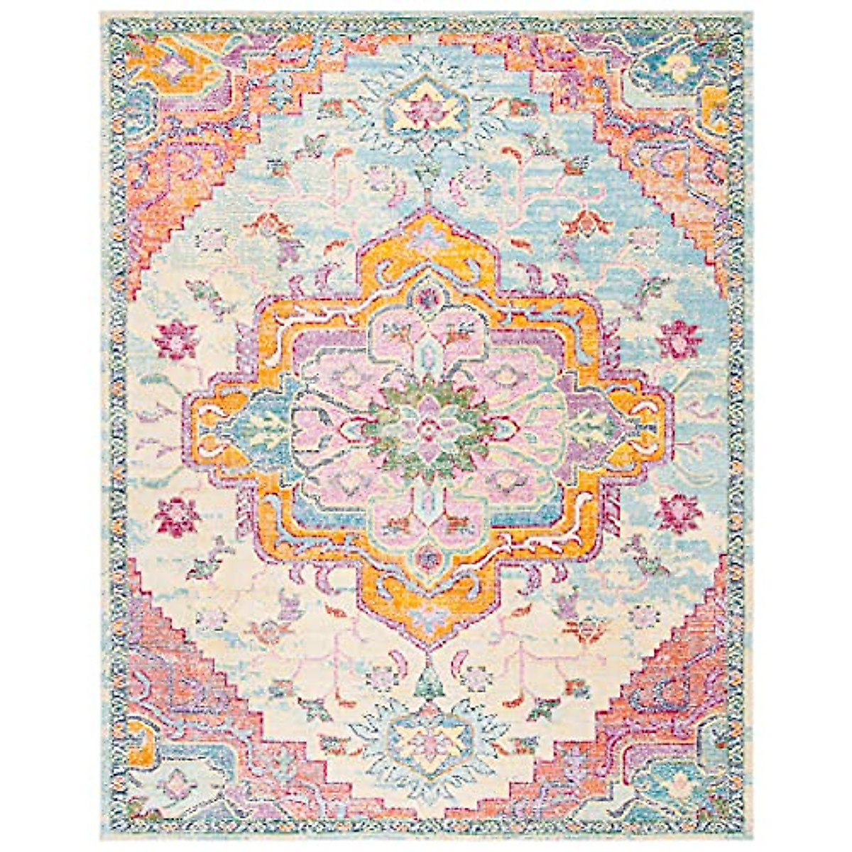 SAFAVIEH Crystal Collection Area Rug - 8' x 10', Light Blue & Fuchsia, Medallion Distressed Design, Non-Shedding & Easy Care, Ideal for High Traffic Areas in Living Room, Bedroom (CRS501B)